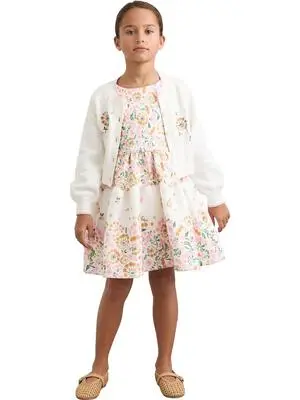 REISS 3-9 Yrs Cotton Floral-embroidered Cardigan - Ivory