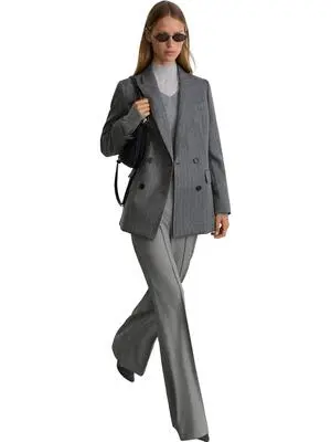 REISS Woven Pintuck-detail Flared Trousers - Grey
