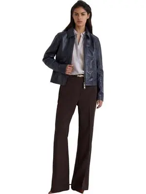 REISS Flared Knot-hardware Belted Trousers - Grape