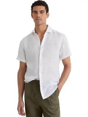REISS Slim Fit Linen Button-through Shirt - White