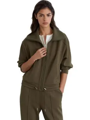 REISS Reiss Premium Interlock Zip-Front Sweatshirt Khaki