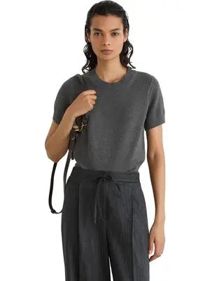 REISS Cotton And Wool Short-sleeve Knit Top - Grey