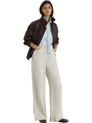 REISS Lyocell-linen Wide-leg Trousers - Neutral