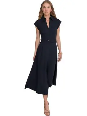 REISS Collared Belted Midi Dress - Navy