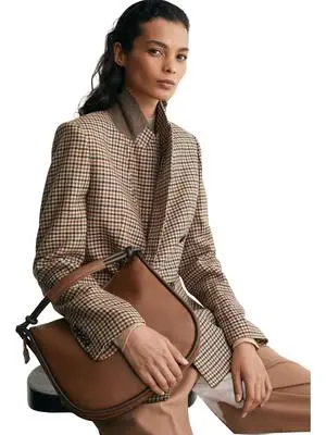 REISS Petite Wool Houndstooth-check Double-breasted Blazer Beige/brown