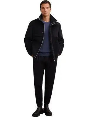REISS Wool-blend Funnel Neck Zip Jacket - Navy