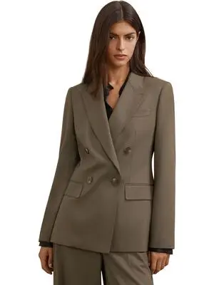 REISS Wool-blend Double-breasted Blazer - Green