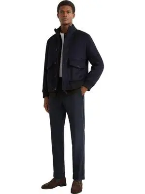 REISS Wool-blend Tapered Cuffed Trousers - Navy