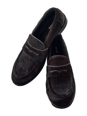 REISS Leather Pony-effect Penny Loafers - Chocolate