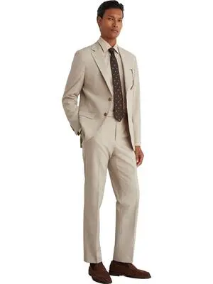 REISS Wool Pin-check Classic-fit Suit Trousers - Oatmeal