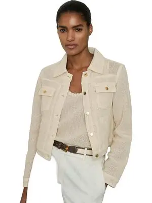 REISS Cotton-blend Textured Trucker Jacket - Neutral