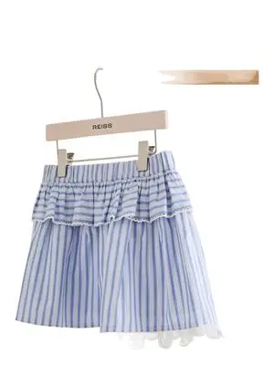 REISS Blue & White 3-9 Yrs Cotton Striped Lace-trim Skirt - Blue/white