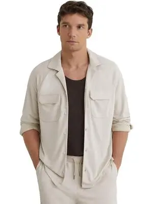 REISS Jersey Twin-pocket Cuban-collar Overshirt - Light Stone