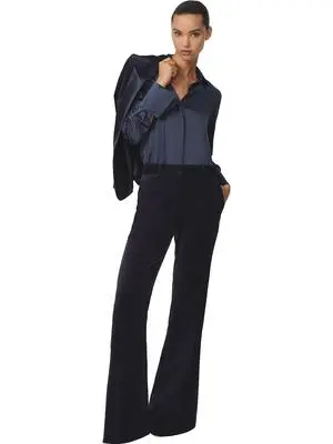 REISS Velvet Satin-stripe Flared Trousers - Navy