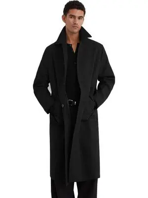 REISS Wool-blend Twill Single-breasted Overcoat - Black