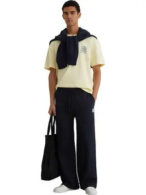REISS Monogram-embroidered Relaxed Joggers - Navy