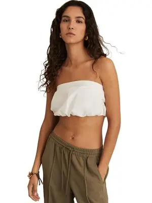 REISS Cotton-blend Bandeau Puffball Top - Ivory