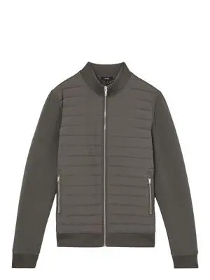 REISS Freddie Hybrid Quilted And Interlock Zip Jacket - Sage
