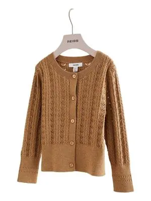 REISS 3-9 Yrs Cotton And Wool Blend Pointelle Cardigan - Bronze