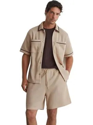 REISS Textured Drawstring Shorts - Stone