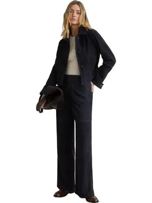 REISS Petite Suede Patch-pocket Flared Trousers - Navy