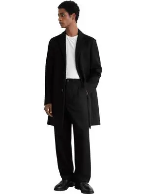 REISS Wool-blend Wide-leg Trousers - Black