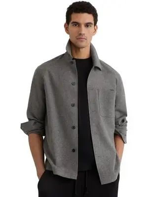 REISS Wool-blend Patch-pocket Overshirt - Soft Grey
