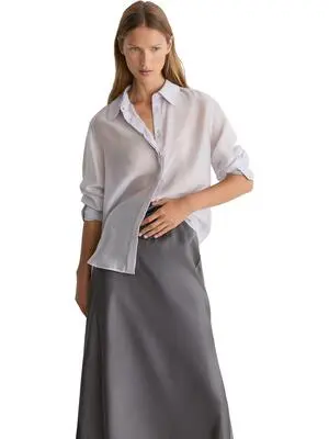 REISS Silk Slip Midi Skirt - Dark Grey