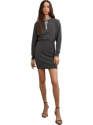 REISS Wool Crystal Bow Knit Mini Dress - Grey