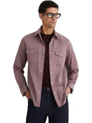 REISS Cotton-twill Twin-pocket Overshirt With Stretch Raspberry Pink