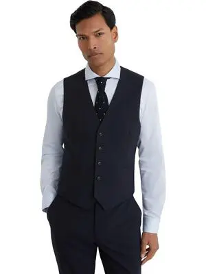 REISS Belmont Single-breasted Wool Blend Waistcoat - Navy