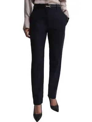 REISS Wool Blend Tapered Suit Trousers - Navy