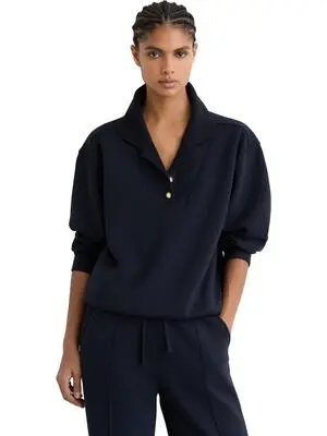 REISS Premium Interlock Collar Sweatshirt - Navy