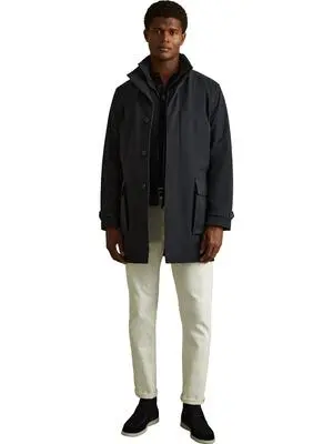 REISS Hybrid Removable Gilet Overcoat - Navy