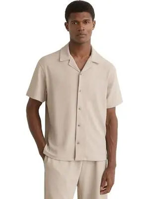 REISS Textured Cuban-collar Shirt - Stone