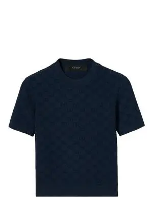 Gucci Fine Wool Top With GG Crystal Embroidery Blue