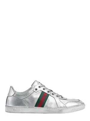 Gucci Ace Low-top Trainers With Embroidered Bee - Silver