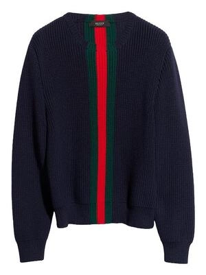 Gucci Cashmere Sweater With Web Intarsia - Blue