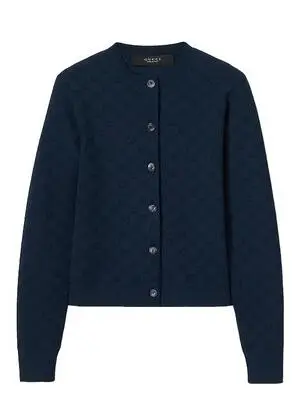 Gucci Fine Wool Gg Crystal Cardigan - Blue