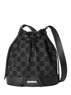 Gucci Small Bucket Bag With Floral Motif Black