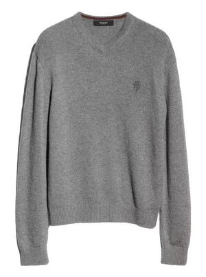 Gucci V-neck Knit T-shirt With Engraved Tag - Grey