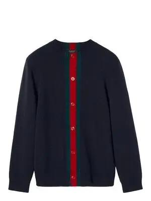 Gucci Wool Knit Cardigan With Web Detail - Blue