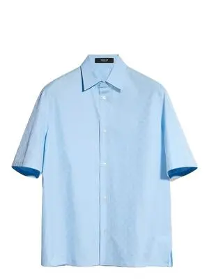 Gucci Gg Canvas Linen Blend Bowling Shirt, Size - Blue