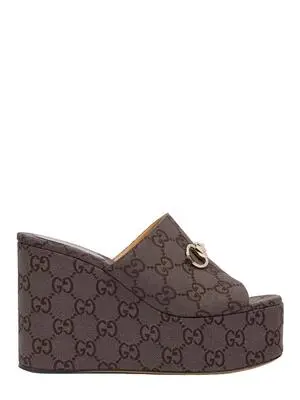 Gucci Horsebit Patent Leather Platform Sandals - Brown
