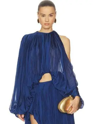 DEME BY GABRIELLA Pleated Chiffon Top - Blue