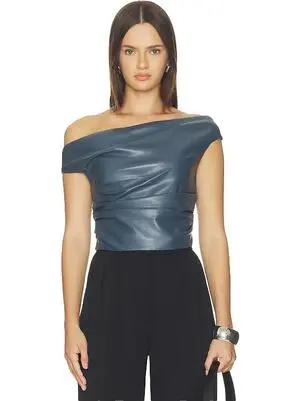 LAMARQUE One-shoulder Ruched Faux Leather Cropped Top - Blue