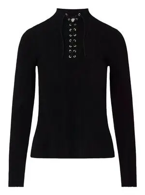 Liu Jo Ribbed Lace-up High Neck Top - Black