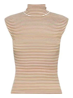 Max Mara Sleeveless Viscose Crepe Polo-neck Sweater Caramel - Neutrals