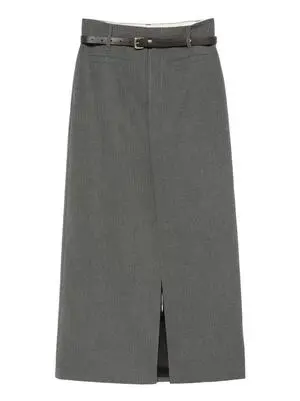 ELEH Pinstripe Belted Midi Skirt - Grey