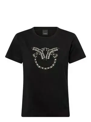 Pinko T-shirt With Love Birds Jewel Maxi Embroidery - Black